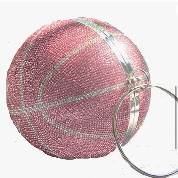 Bags | New Large Pink Silver Basketball Rhinestone Crystal Sparkly ...